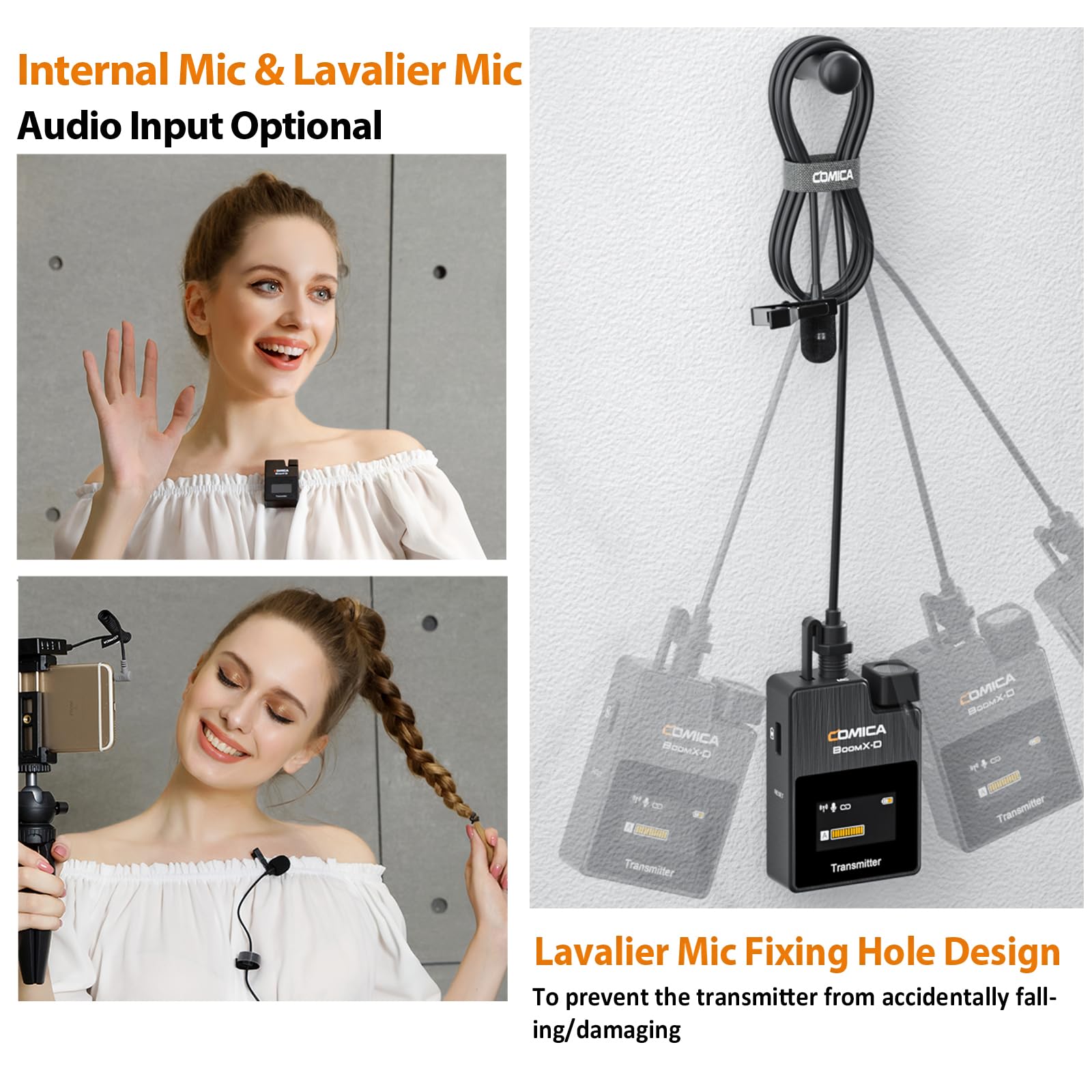 comica Wireless Lavalier Microphone, BoomX-D2 2.4G Compact Wireless Lapel Microphone System with 2 Transmitter and 1 Receiver,Lav Mic for Smartphone Camera Podcast Interview YouTube Facebook Live