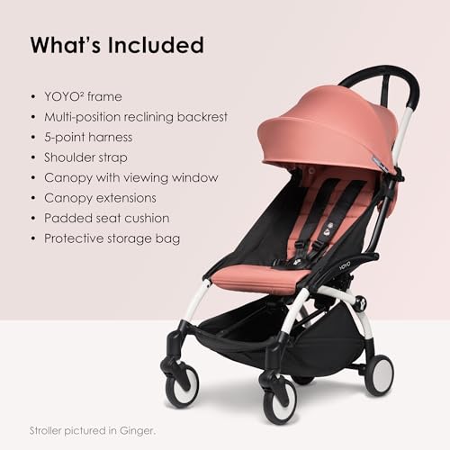 BABYZEN YOYO2 Stroller - Lightweight & Compact - Includes White Frame, Black Seat Cushion + Matching Canopy - Suitable for Children Up to 48.5 Lbs