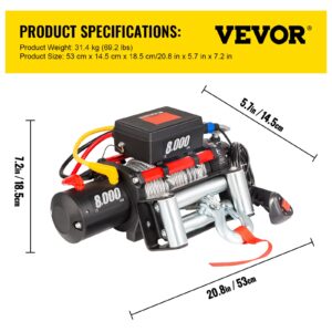 VEVOR Electric 8000lb Load Capacity Compatible with Jeep Truck SUV 94ft/28.6m Cable Steel 12V Winch with Wireless Remote Control, Powerful Motor for ATV UTV Off Road Trailer, Black