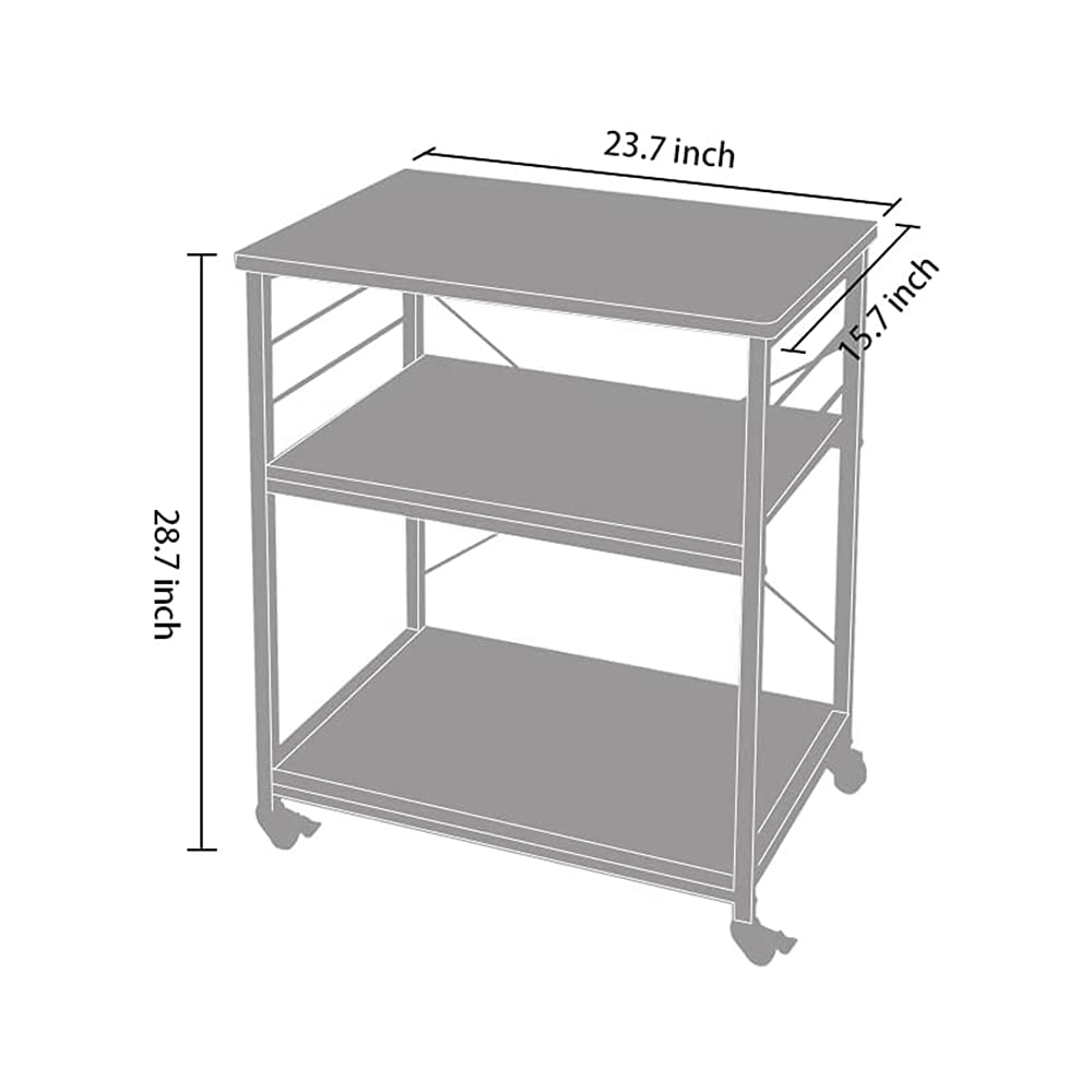 AZL1 Life Concept Kitchen Microwave Cart 3-Tier Kitchen Utility Cart and Rolling Bakers Rack with 5 Hooks for Living and kitchen room,23.72 inches, Rustic Brown