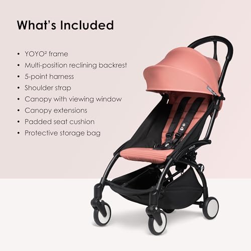 BABYZEN YOYO2 Stroller - Lightweight & Compact - Includes Black Frame, Ginger Seat Cushion + Matching Canopy - Suitable for Children Up to 48.5 Lbs