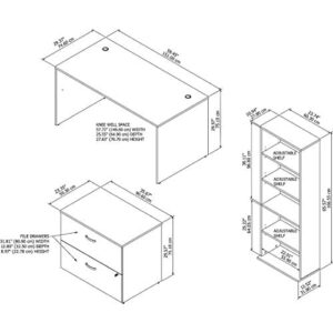 Bush Furniture Commerce 60W Office Desk with 2 Drawer Lateral File Cabinet and Bookcase