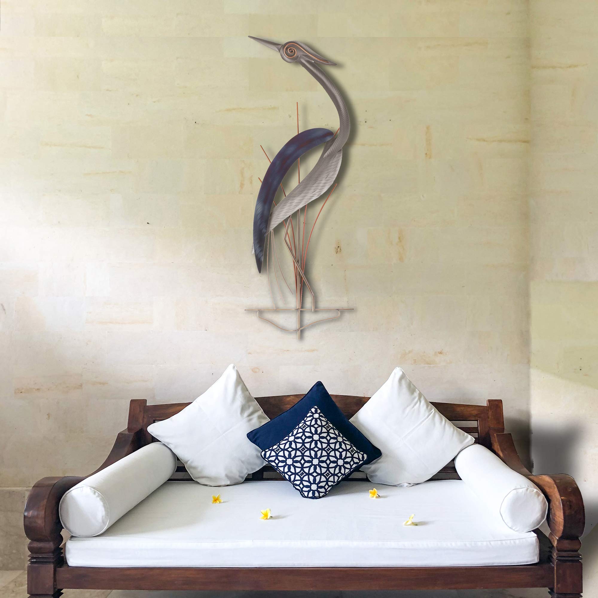 T.I. Design Elegant Heron Facing Left Abstract Coastal Contemporary Metal Wall Decor