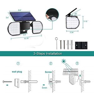 Bebrant Solar Lights Outdoor, 56 LED Motion Sensor Security Lights IP65 Waterproof Solar Flood Lights 360° Adjustable Double-Head Spotlights for Front Door Garden Yard Patio (2 Pack)…