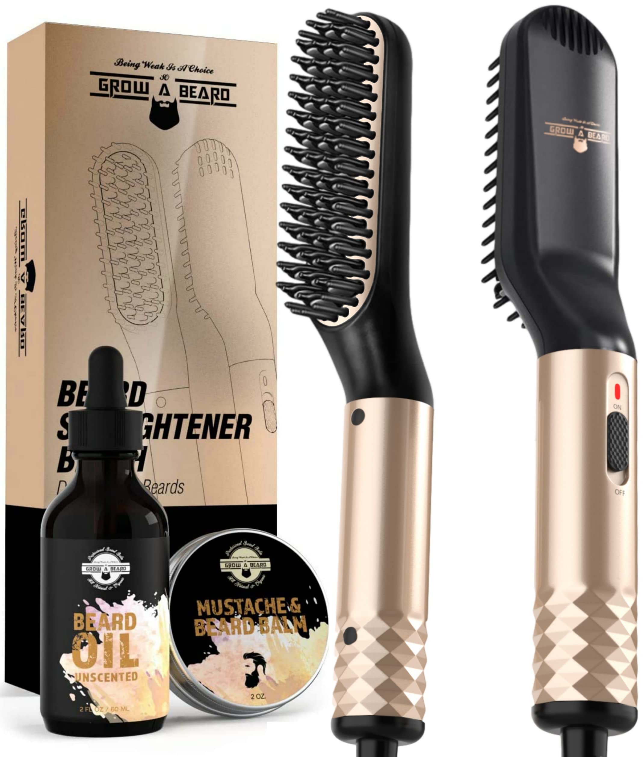 Beard Straightener for Men, Plus Beard Growth Oil & Beard Balm Conditioner, Upgraded Ionic Beard Straightening Comb, Heated Hair Brush, Perfect Christmas Gifts for Men, Beard Guide E-Book Included