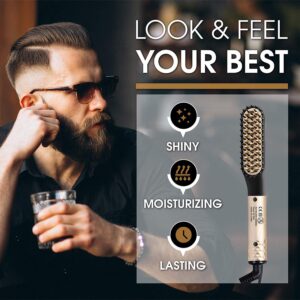 Beard Straightener for Men, Plus Beard Growth Oil & Beard Balm Conditioner, Upgraded Ionic Beard Straightening Comb, Heated Hair Brush, Perfect Christmas Gifts for Men, Beard Guide E-Book Included