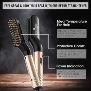 Beard Straightener for Men, Plus Beard Growth Oil & Beard Balm Conditioner, Upgraded Ionic Beard Straightening Comb, Heated Hair Brush, Perfect Christmas Gifts for Men, Beard Guide E-Book Included