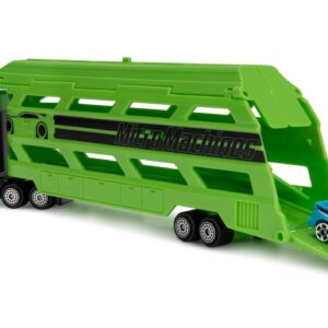 Micro Machines Mini Vehicle Hauler in Green - Includes One Exclusive MM Car - Open The Top of The Trailer/Lower The Back Ramp, Load Up to Eight Cars - Collect Them All