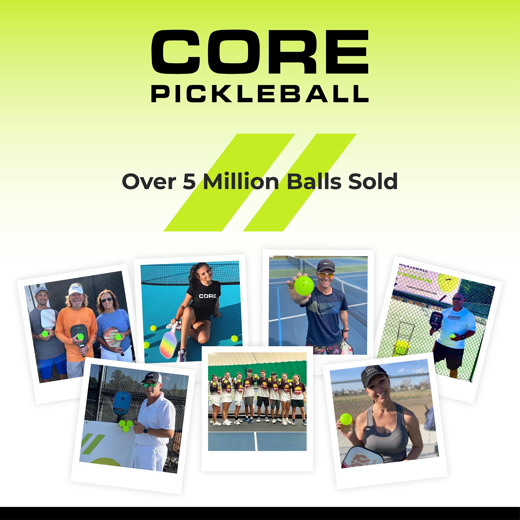 CORE Pickleball Balls for Professionals and All Levels of Play, USA Pickleball Approved Durable Outdoor Pickleball Balls with 40 Holes (6 Pack FBM)