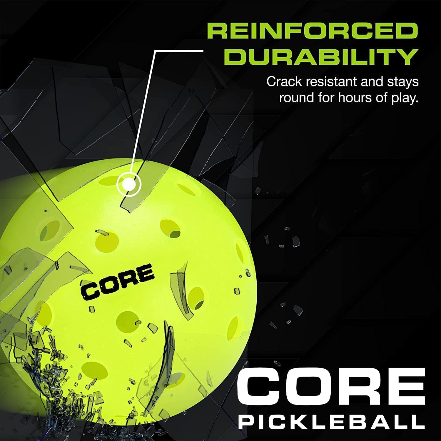 CORE Pickleball Balls for Professionals and All Levels of Play, USA Pickleball Approved Durable Outdoor Pickleball Balls with 40 Holes (6 Pack FBM)