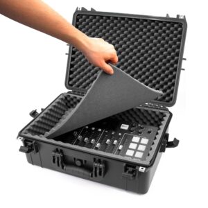 CASEMATIX Waterproof Mixer Carry Case Compatible with Yamaha MG12XU 12 Channel Mixing Console and More - Hard Shell Sound Board Case with Foam Fits Mixers up to 17" x 12.1" x 5" and Cables, Case Only