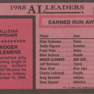 1989 Topps Baseball #405 Roger Clemens Boston Red Sox AS Official MLB Major League Baseball Trading Card