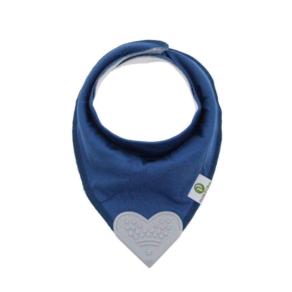 Pickle & Olive Baby Bandana Teething Bibs with Attached Silicone Teether - Set Of 4 -Solid Blues