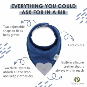 Pickle & Olive Baby Bandana Teething Bibs with Attached Silicone Teether - Set Of 4 -Solid Blues