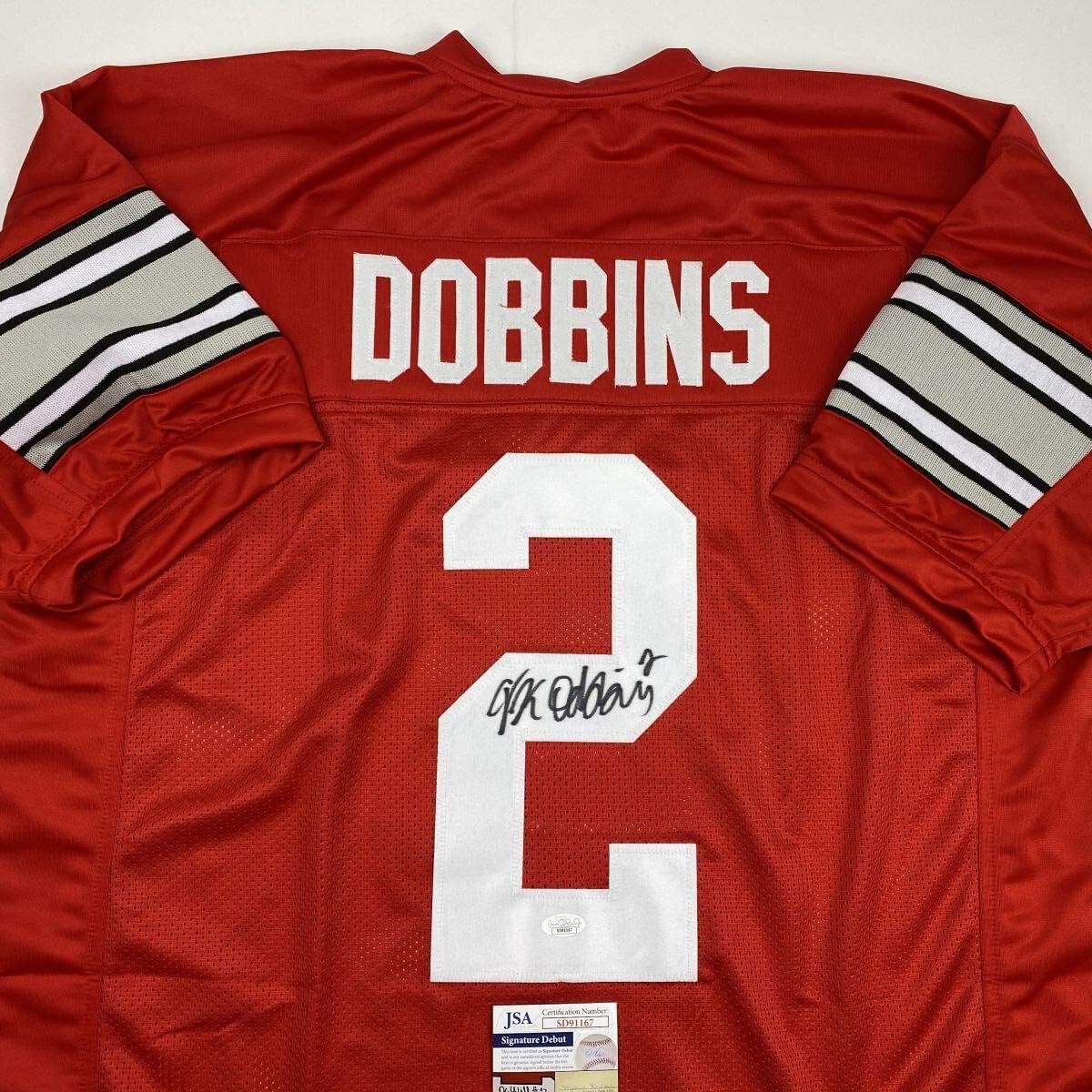 Autographed/Signed JK J.K. Dobbins Ohio State Red College Football Jersey JSA COA