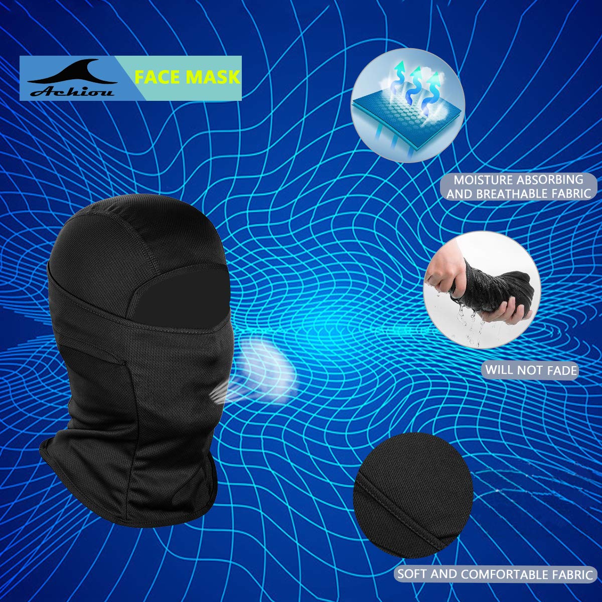 Achiou Ski Mask for Men Women, Balaclava Face Mask, Shiesty Mask UV Protector Lightweight for Motorcycle Snowboard Black