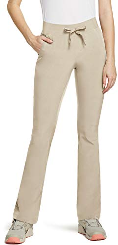 CQR Women's Hiking Pants, Lightweight UPF 50+ Sun Protective Outdoor Pants, Quick Dry Stretch Camping Work Pants, Boot Cut Beige, 6