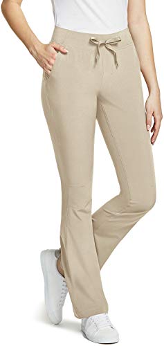 CQR Women's Hiking Pants, Lightweight UPF 50+ Sun Protective Outdoor Pants, Quick Dry Stretch Camping Work Pants, Boot Cut Beige, 6