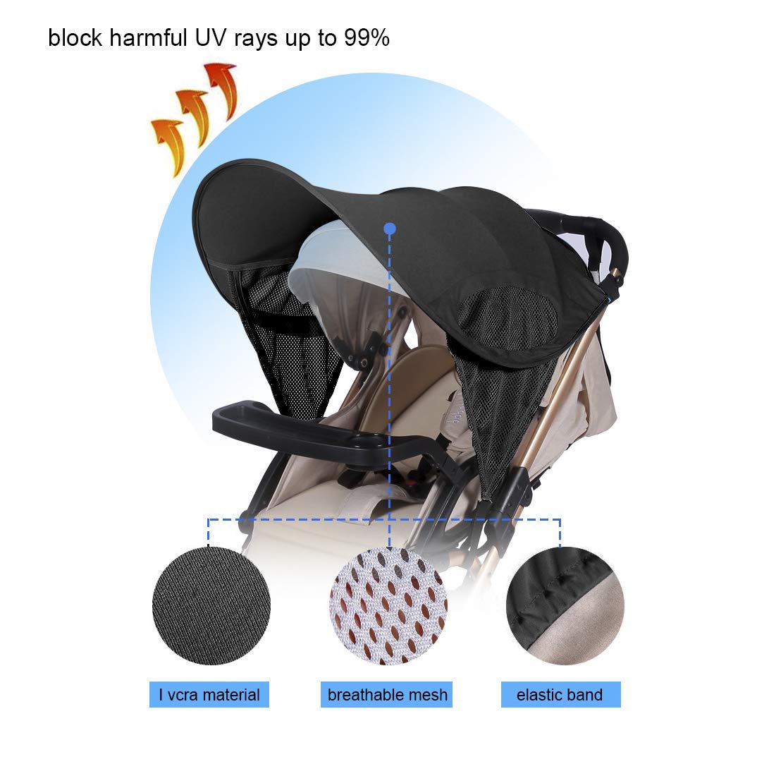 2-in-1 Baby Stroller Sun Shade&Cover Net Awning Windproof Anti-UV Safe Umbrella Canopy Universal Fit Breathable Cover for Stroller Car Seat Jogger Travel Accessories