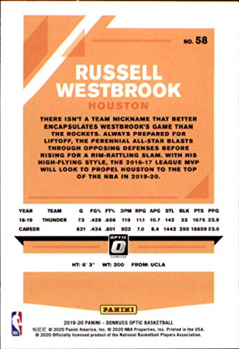 2019-20 Donruss Optic #58 Russell Westbrook Houston Rockets NBA Basketball Trading Card