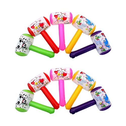 NUOBESTY 10pcs Squeaky Hammer Inflatable Cartoon Hammer with Sound Bell Clown Handle Hammer Funny Toys for Toddler Kids (Random Color)