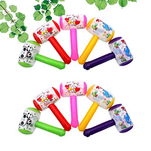 NUOBESTY 10pcs Squeaky Hammer Inflatable Cartoon Hammer with Sound Bell Clown Handle Hammer Funny Toys for Toddler Kids (Random Color)