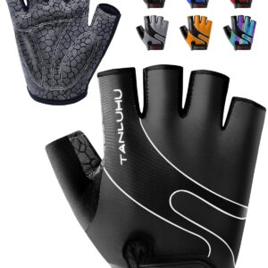 Tanluhu Cycling Gloves Mountain Bike Gloves Half Finger Road Racing Riding Gloves Breathable Shock-Absorbing Biking Gloves for Men and Women (Black, L)