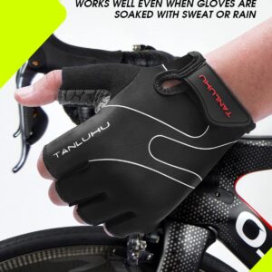 Tanluhu Cycling Gloves Mountain Bike Gloves Half Finger Road Racing Riding Gloves Breathable Shock-Absorbing Biking Gloves for Men and Women (Black, L)