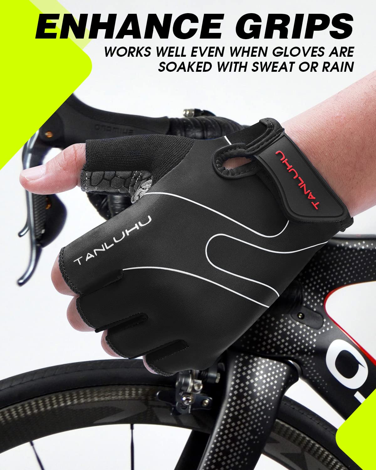 Tanluhu Cycling Gloves Mountain Bike Gloves Half Finger Road Racing Riding Gloves Breathable Shock-Absorbing Biking Gloves for Men and Women (Black, L)