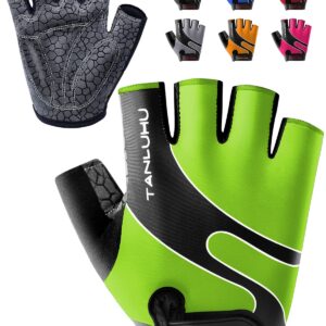 Tanluhu Cycling Gloves Mountain Bike Gloves Half Finger Road Racing Riding Gloves Breathable Shock-Absorbing Biking Gloves for Men and Women (Green, L)