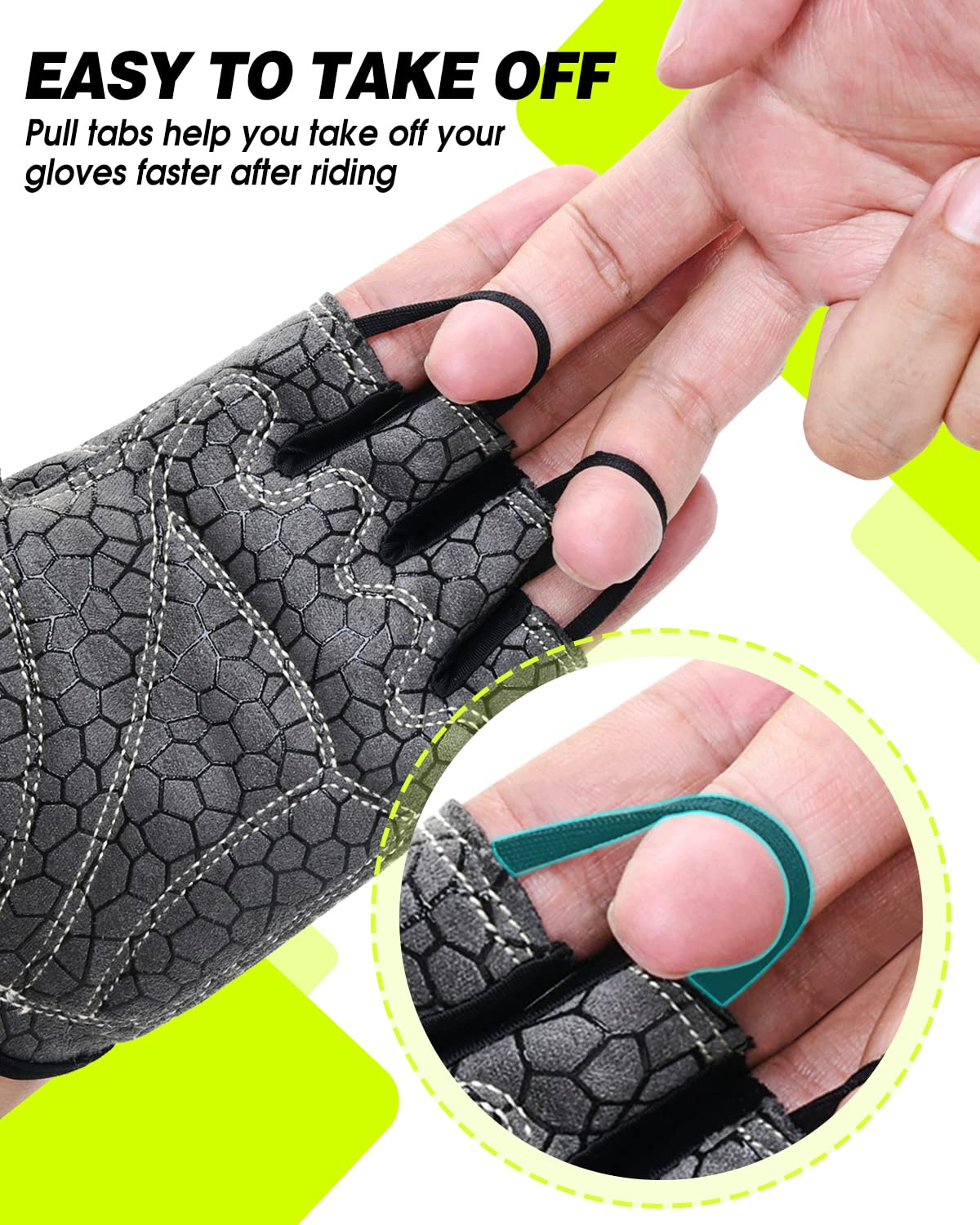 Tanluhu Cycling Gloves Mountain Bike Gloves Half Finger Road Racing Riding Gloves Breathable Shock-Absorbing Biking Gloves for Men and Women (Green, L)