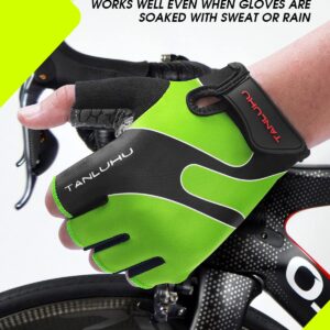 Tanluhu Cycling Gloves Mountain Bike Gloves Half Finger Road Racing Riding Gloves Breathable Shock-Absorbing Biking Gloves for Men and Women (Green, L)