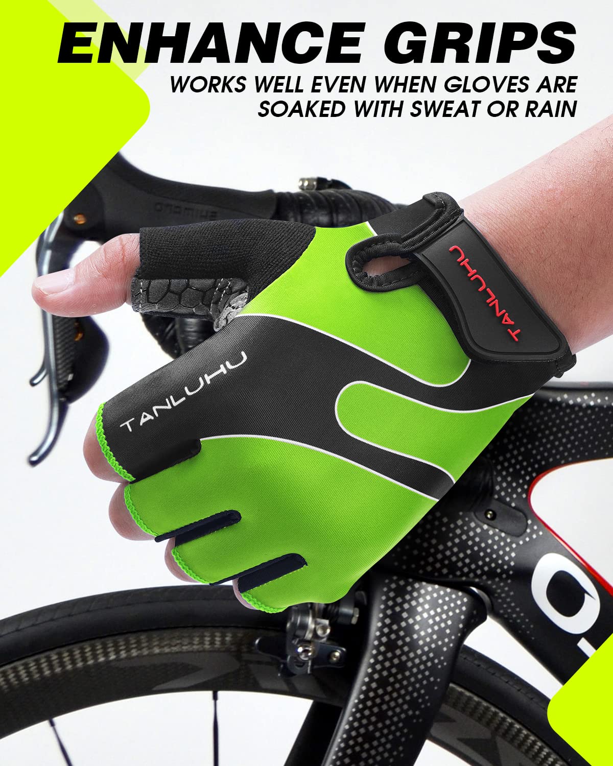 Tanluhu Cycling Gloves Mountain Bike Gloves Half Finger Road Racing Riding Gloves Breathable Shock-Absorbing Biking Gloves for Men and Women (Green, L)