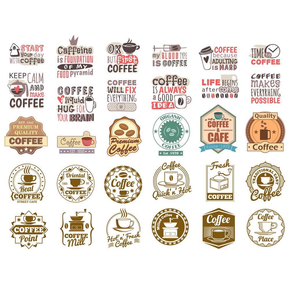 Seasonstorm Coffee Text Logo Precut Anti-UV Waterproof Decoration Notebook Planner Stickers Scrapbooking Diary Sticky Paper Flakes (PK510)