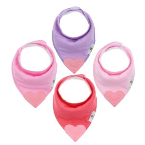 baby bandana teething bibs with attached silicone teether - set of 4 - solid pinks