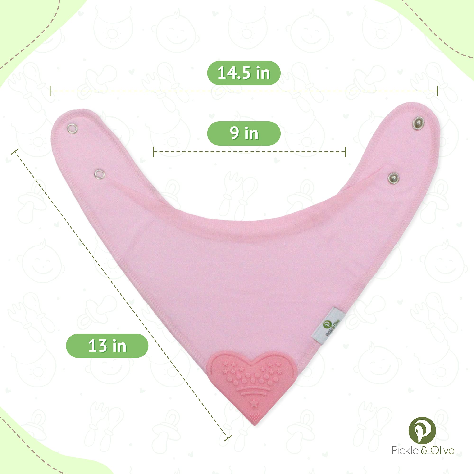 Baby Bandana Teething Bibs with Attached Silicone Teether - Set Of 4 - Solid Pinks