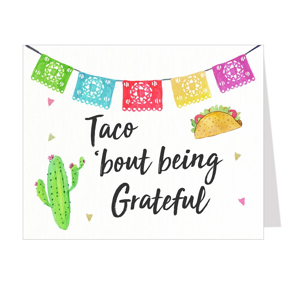 The Invite Lady Taco Baby Shower Thank You Cards Fiesta Gender Neutral Unisex Celebration Taco Bout 'Bout Being Grateful Cactus Blank Inside Printed Folding Cards (24 Count)