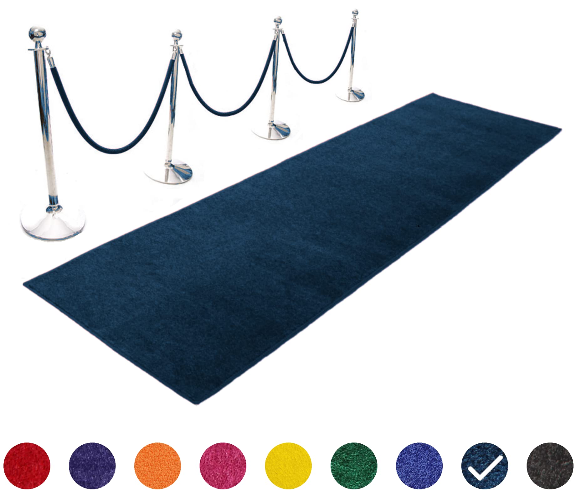 Event Carpet Aisle Runner - Quality Plush Pile Rug with Backing, Binding in Various Sizes (3 X 35 ft, Dark Blue)