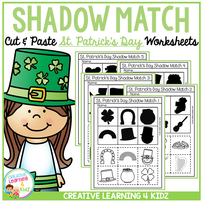 Shadow Matching St. Patrick's Day Cut & Paste Worksheets