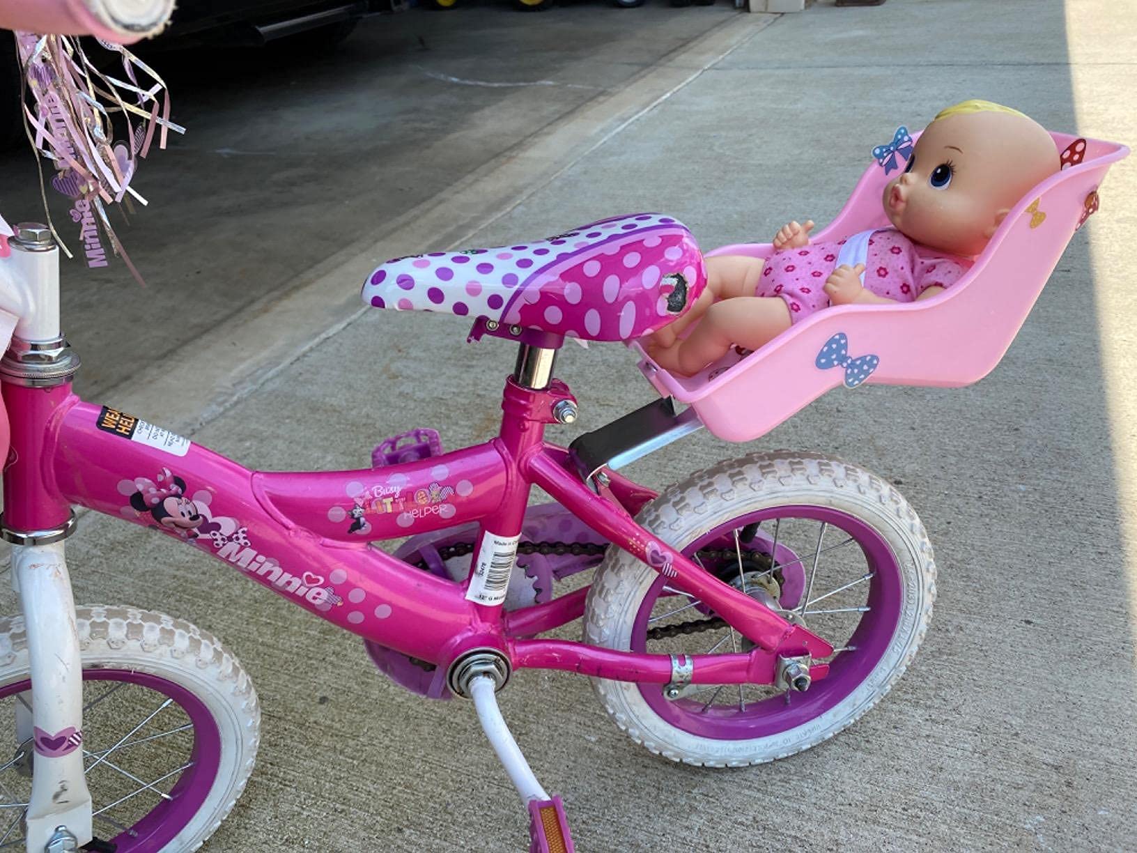 DRBIKE Doll Bike Seat Bicycle Seat with Decorate Yourself Decals for Girls Bike, Doll Carrier Fits Standard Sized Dolls and Stuffed Animals, Bike Attachment, Kids Bike Accessories Pink