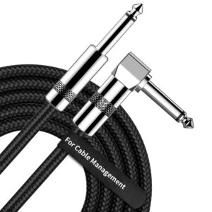 f feych guitar cable 10ft right angle 1/4 inch ts to straight 1/4 inch ts electric guitar and bass audio cord professional instrument cable for electric guitar, bass, keyboard, amplifier, pro audio