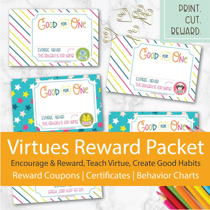 Virtue Rewards Packet : for Character Education | Religious Education | Catholic and Christian Virtue | Including Rewards for 12 Christian Virtues: Reward Coupons, Certificates, Behavior Charts