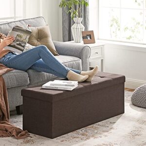 SONGMICS Storage Ottoman Bench, Foldable Ottoman Foot Rest, 15 x 43 x 15 Inches, End of Bed Bench, Storage Chest, Load up to 660 lb, for Living Room, Bedroom, Entryway, Chestnut Brown ULSF77BR