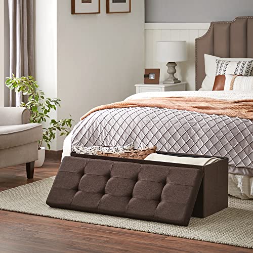 SONGMICS Storage Ottoman Bench, Foldable Ottoman Foot Rest, 15 x 43 x 15 Inches, End of Bed Bench, Storage Chest, Load up to 660 lb, for Living Room, Bedroom, Entryway, Chestnut Brown ULSF77BR