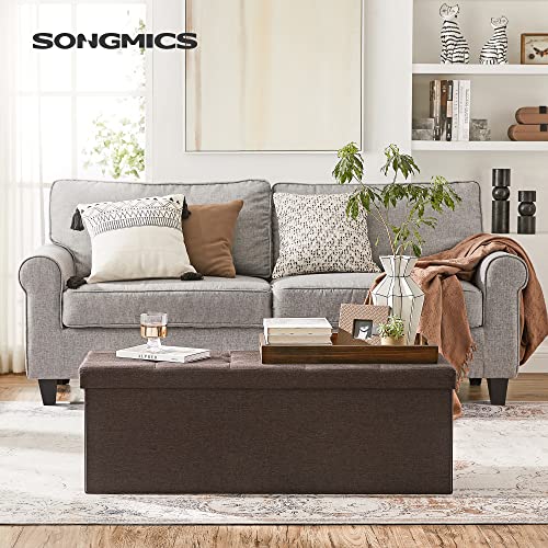 SONGMICS Storage Ottoman Bench, Foldable Ottoman Foot Rest, 15 x 43 x 15 Inches, End of Bed Bench, Storage Chest, Load up to 660 lb, for Living Room, Bedroom, Entryway, Chestnut Brown ULSF77BR