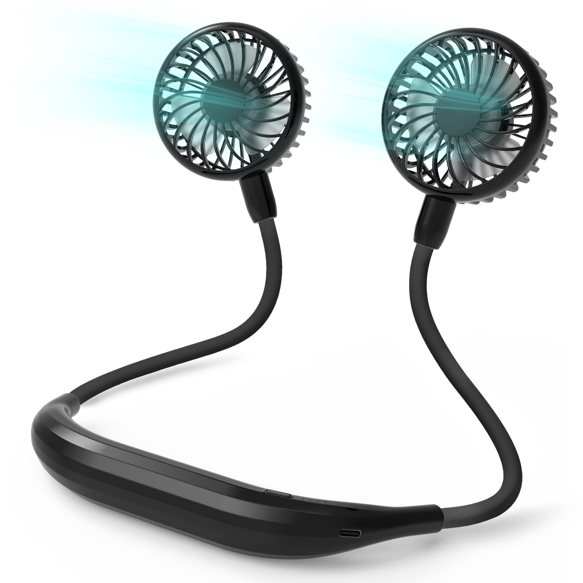 COMLIFE Portable Neck Fan, 2600mAh Battery Operated Ultra Quiet Hands Free USB Fan with Strong Wind, 360° Adjustable High Flexibility Wearable Personal Fan for Home Office Outdoor Travel (Black)