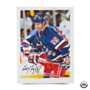 sports memorabilia wayne gretzky autographed rangers card art - upper deck - hockey slabbed