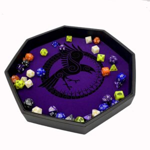 Luck Lab 11.5 Inch Dice Tray – Purple - Big Octagonal Dice Tray with Luxurious Rolling Area for RPG Table Top Gaming Like D&D - Raven Design