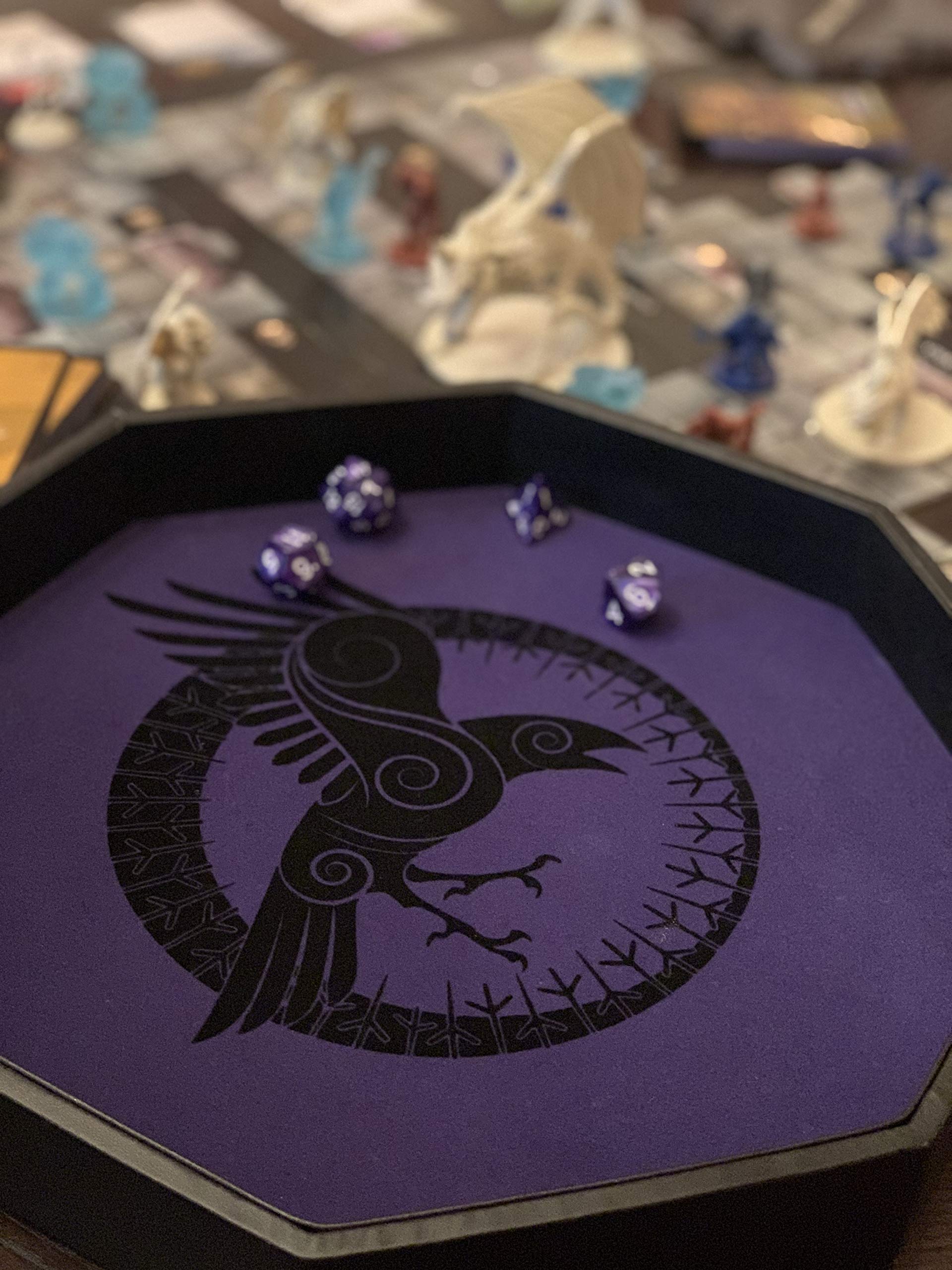 Luck Lab 11.5 Inch Dice Tray – Purple - Big Octagonal Dice Tray with Luxurious Rolling Area for RPG Table Top Gaming Like D&D - Raven Design