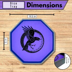 Luck Lab 11.5 Inch Dice Tray – Purple - Big Octagonal Dice Tray with Luxurious Rolling Area for RPG Table Top Gaming Like D&D - Raven Design